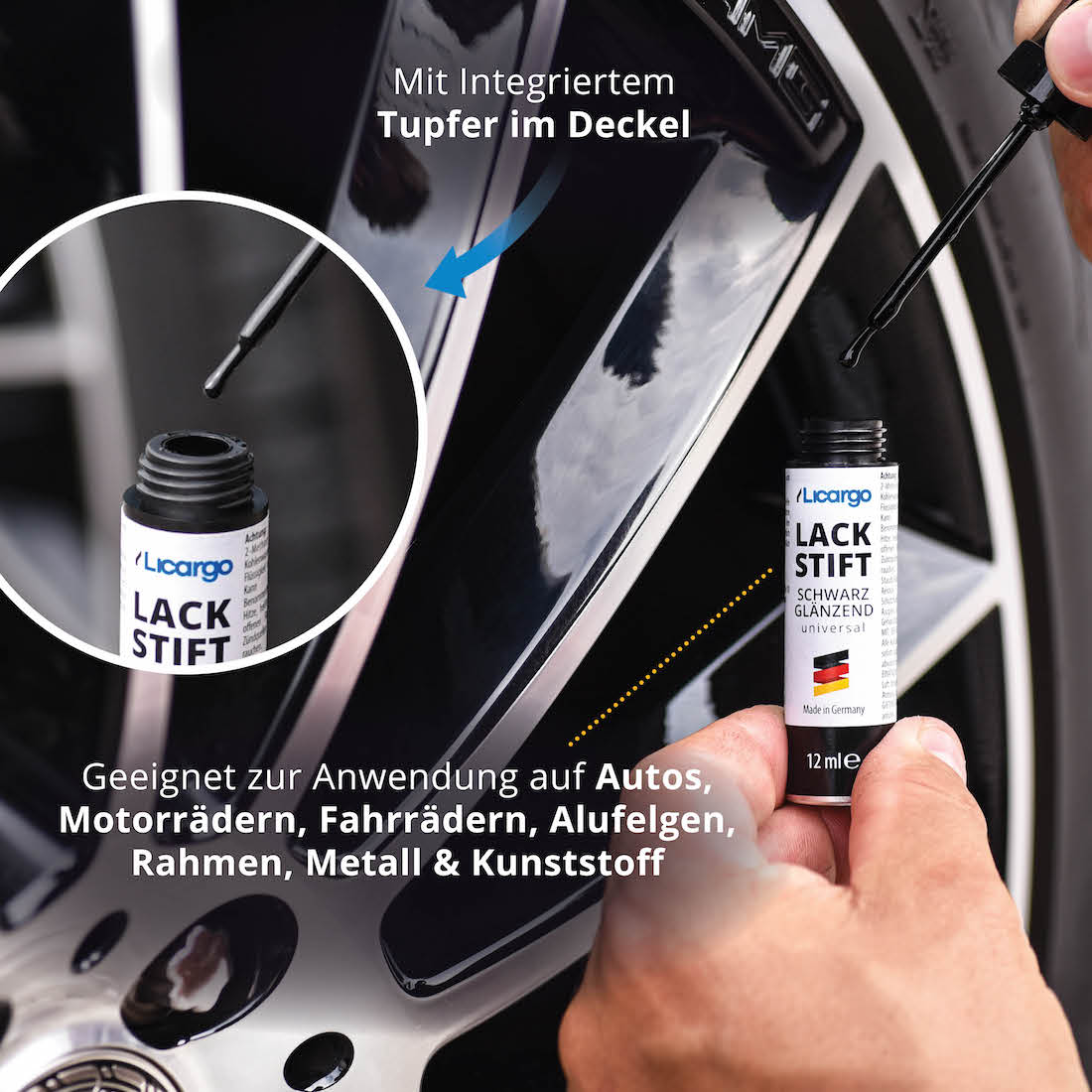 Lackstift Schwarz Glänzend – RAL 9005, 12 ml | LICARGO – Licargo - Autopflege Shop